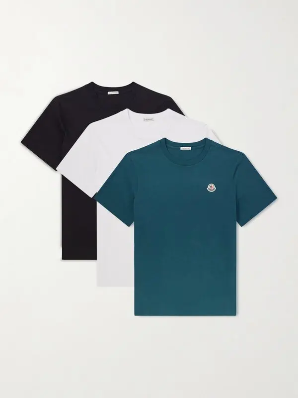 Moncler Three-pack Logo-appliquéd Cotton-jersey T-shirts - Multi