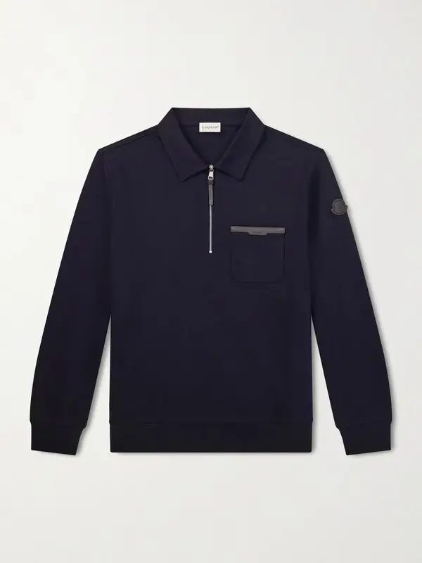 Moncler Leather-trimmed Cotton-jersey Half-zip Polo Shirt