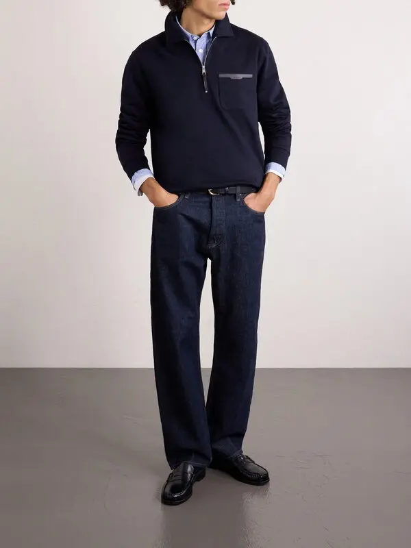 Moncler Leather-trimmed Cotton-jersey Half-zip Polo Shirt