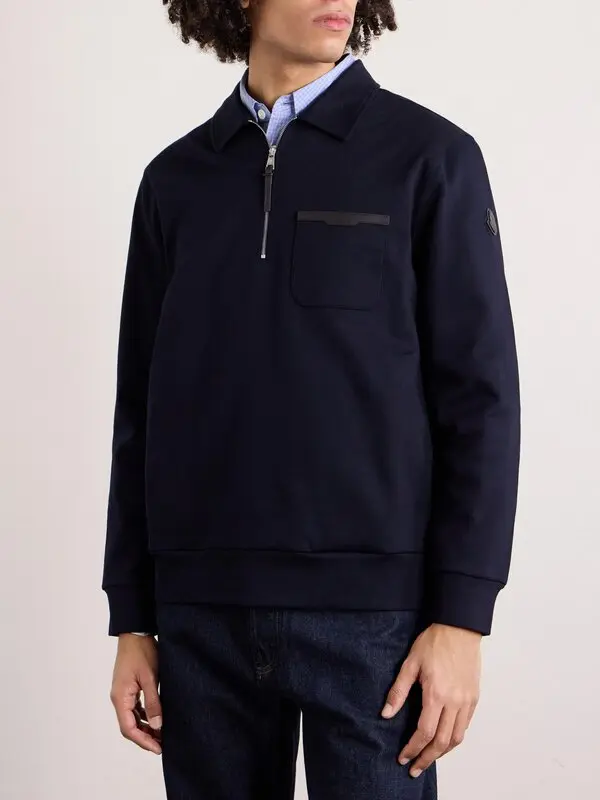 Moncler Leather-trimmed Cotton-jersey Half-zip Polo Shirt