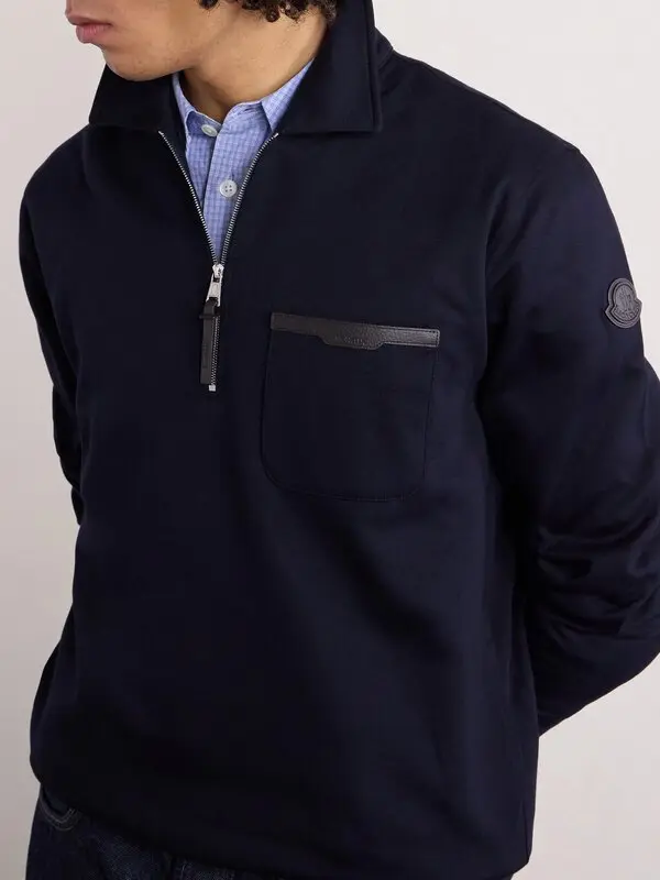 Moncler Leather-trimmed Cotton-jersey Half-zip Polo Shirt