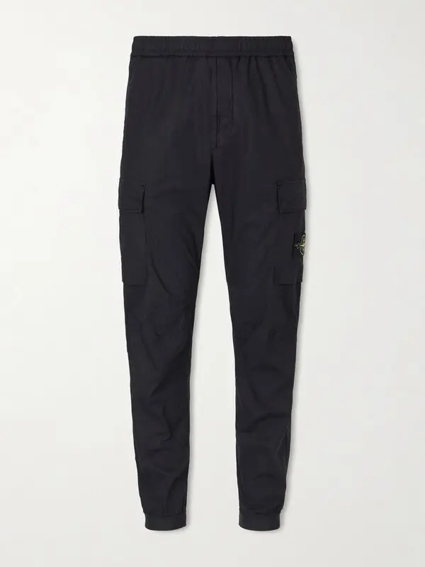 Stone Island Tapered Stretch-cotton Shell Cargo Trousers - Black