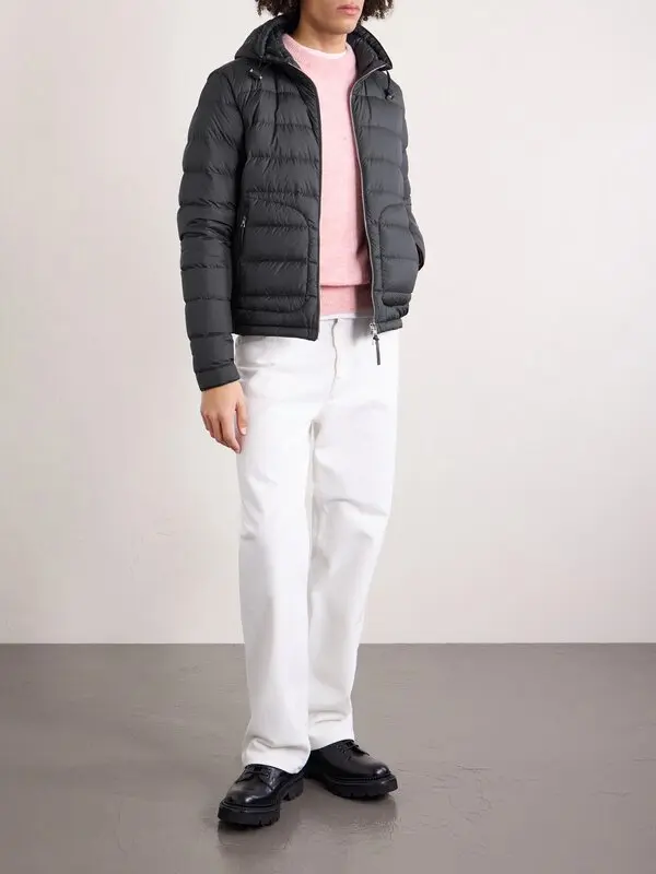 Moncler Sestriere Slim-fit Leather-trimmed Quilted Shell Hooded Down Jacket