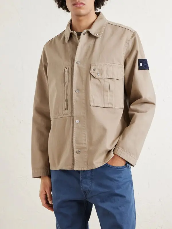 Stone Island Logo-appliquéd Light Bull Denim-tc Overshirt - Neutrals