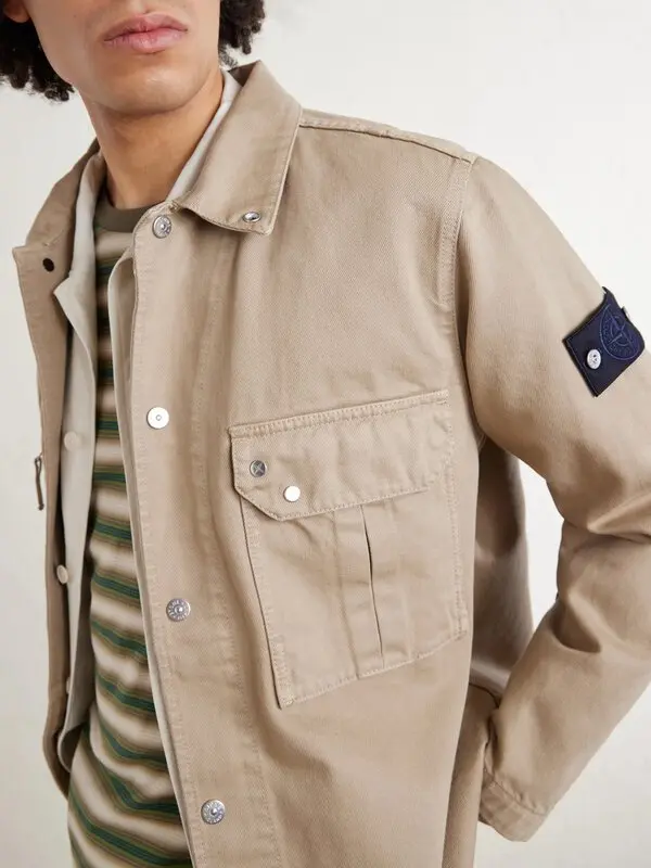 Stone Island Logo-appliquéd Light Bull Denim-tc Overshirt - Neutrals