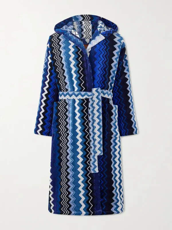 Missoni Giacomo Striped Cotton-terry Hooded Robe - Blue