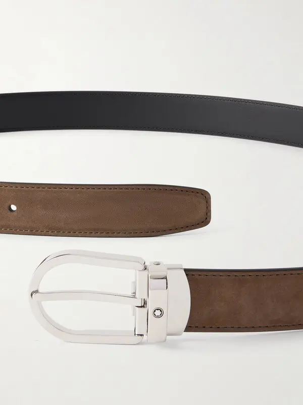 Montblanc 3cm Horseshoe Reversible Suede And Leather Belt - Brown