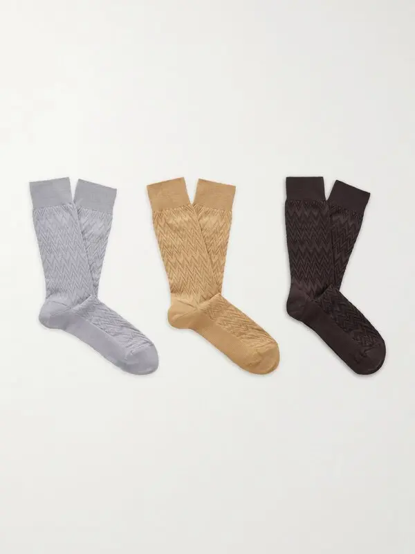 Missoni Three-pack Crochet-knit Cotton-blend Socks - Multi