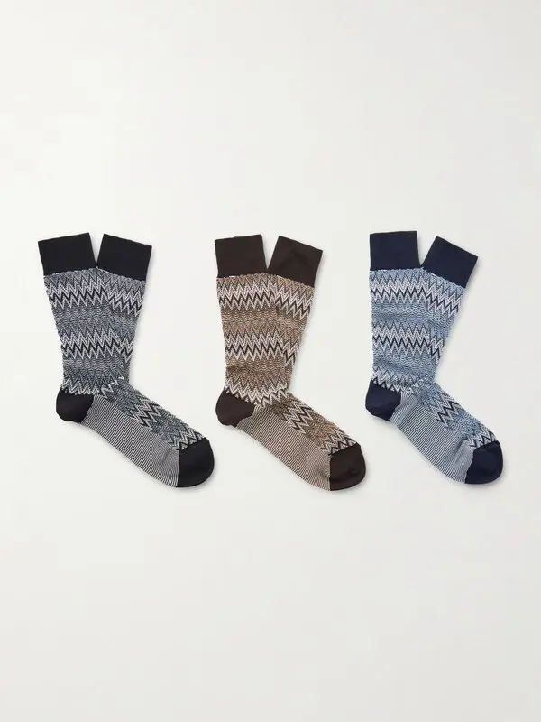 Missoni Three-pack Crochet-knit Cotton-blend Socks - Multi