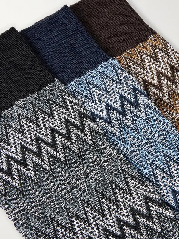 Missoni Three-pack Crochet-knit Cotton-blend Socks