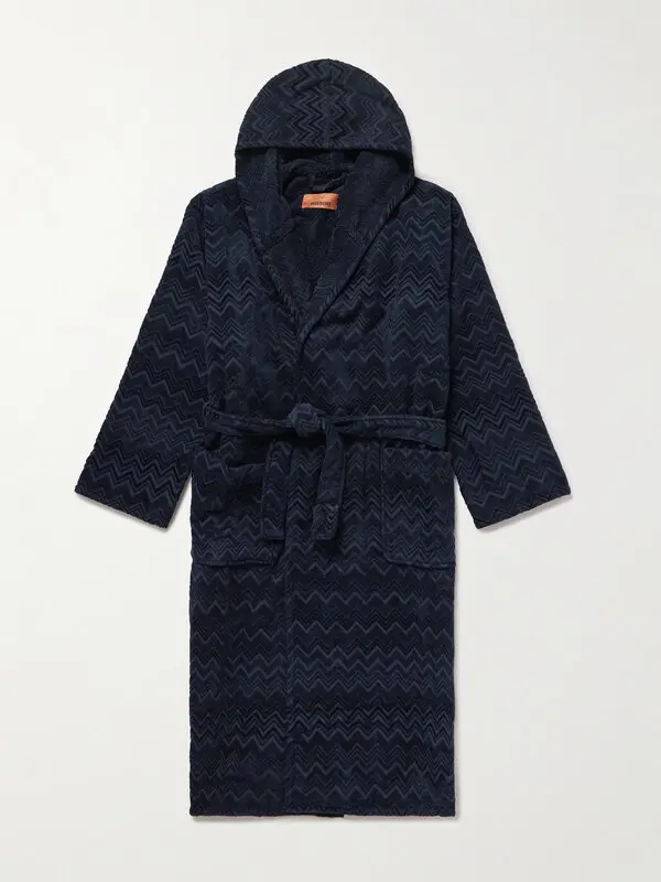 Missoni Chalk Striped Cotton-terry Jacquard Hooded Robe - Blue