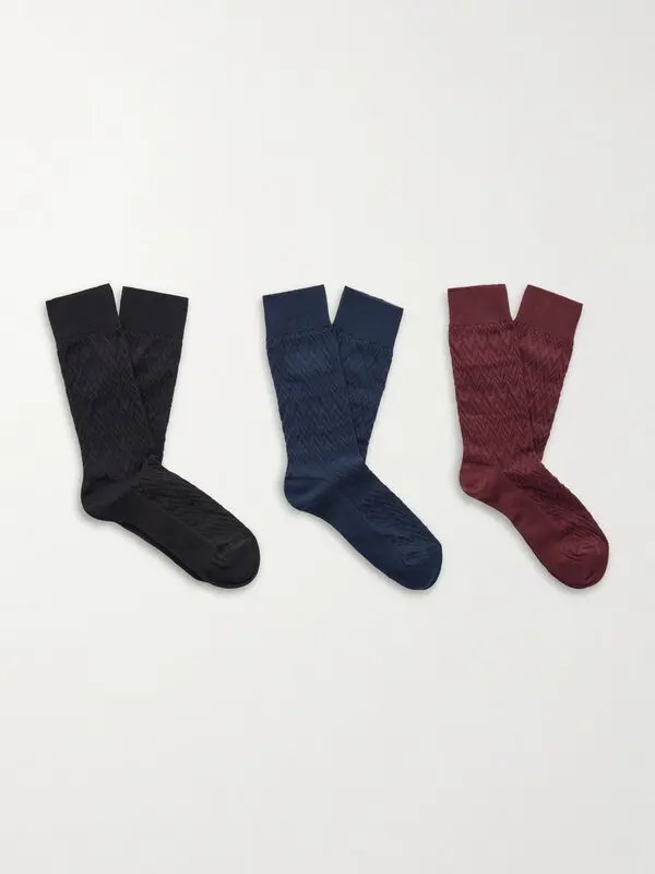 Missoni Three-pack Crochet-knit Cotton-blend Socks - Multi