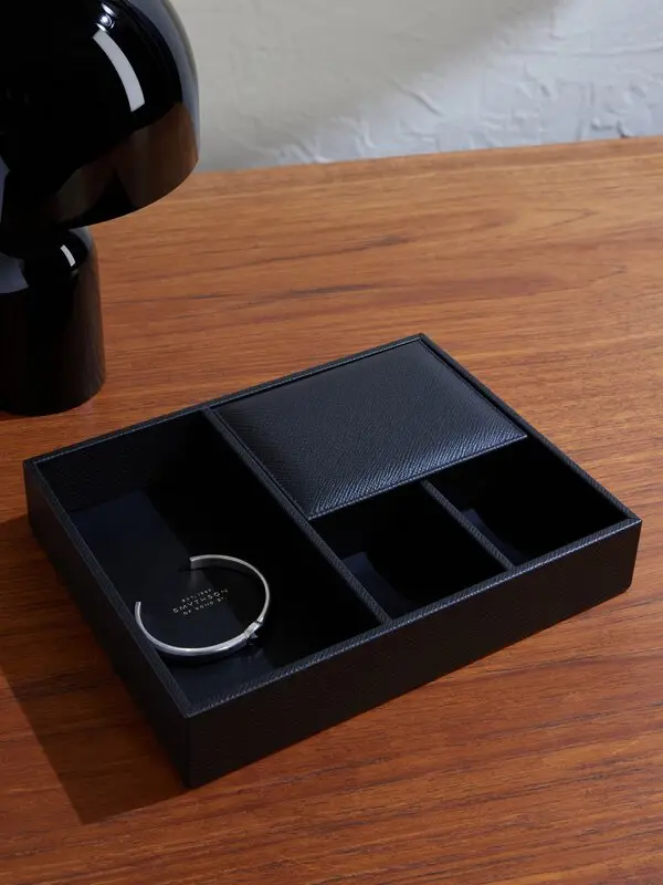 Smythson Valet Panama Cross-grain Leather Tray