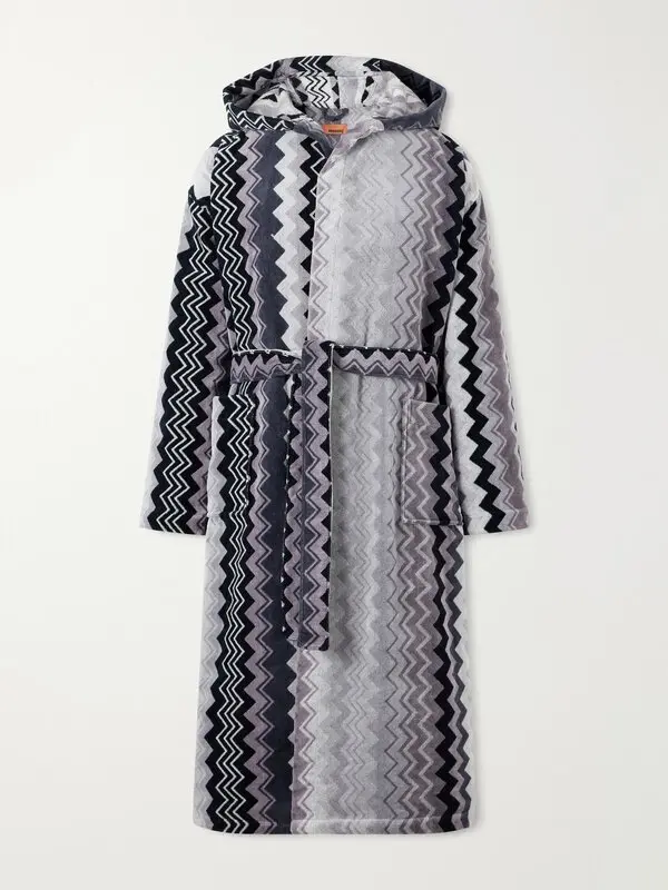 Missoni Giacomo Striped Cotton-terry Hooded Robe - Gray