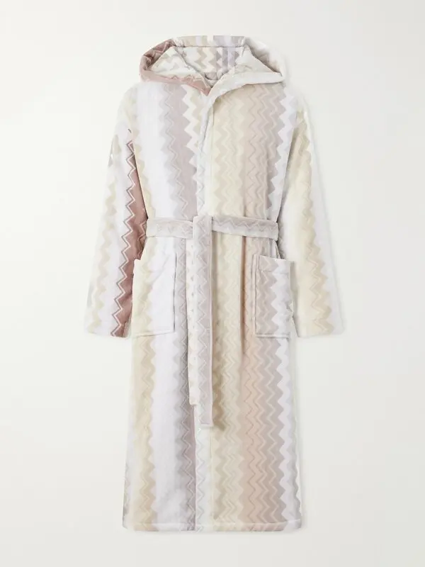 Missoni Giacomo Striped Cotton-terry Hooded Robe - Neutrals