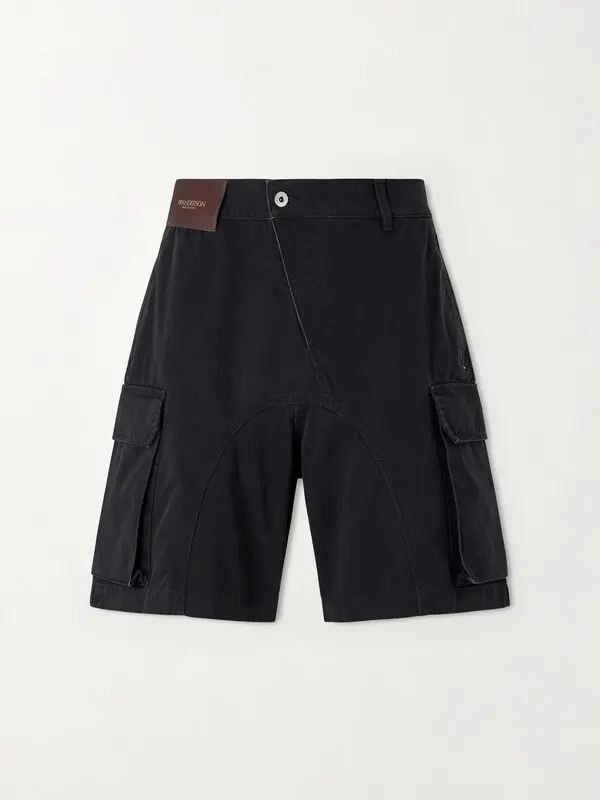 JW Anderson Twisted Wide-leg Cotton-twill Cargo Shorts - Black