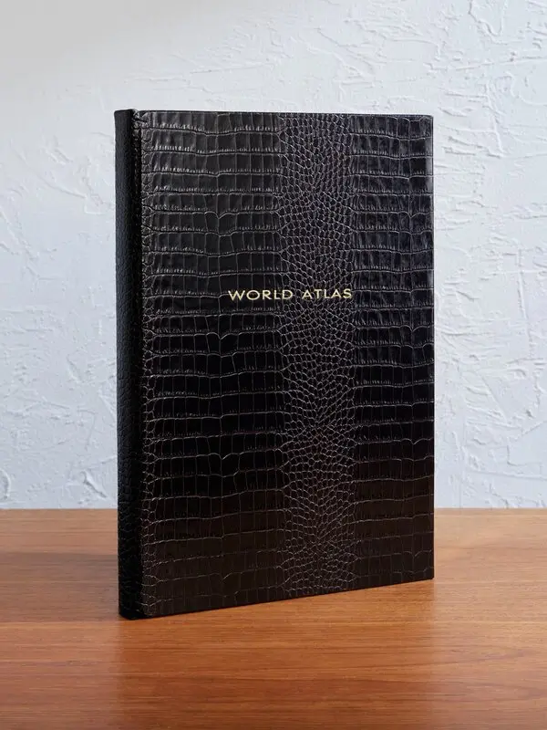 Smythson Large Croc-effect Leather World Atlas - Brown