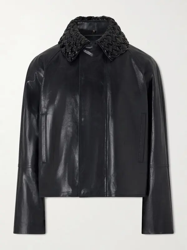 Bottega Veneta Intrecciato-trimmed Leather Jacket - Black