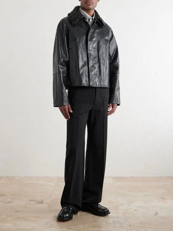 Bottega Veneta Intrecciato-trimmed Leather Jacket