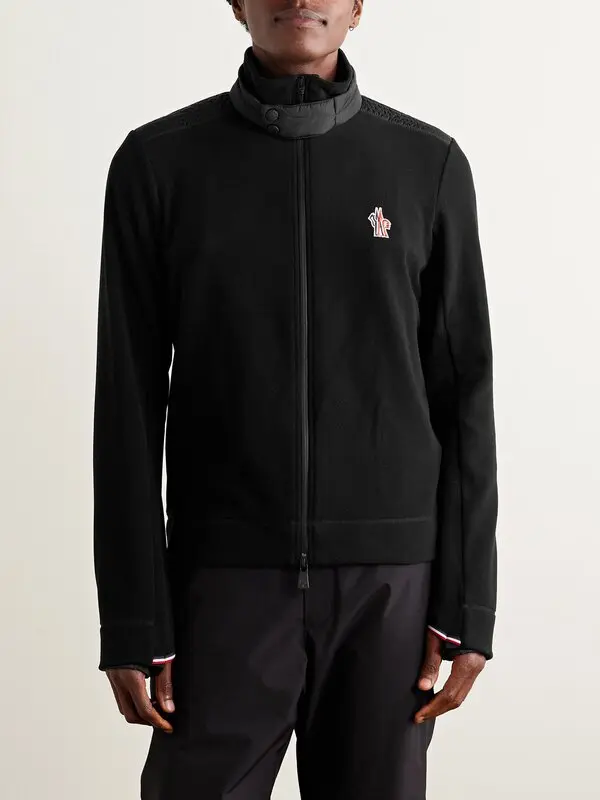 Moncler Logo-appliquéd Shell-trimmed Fleece Jacket