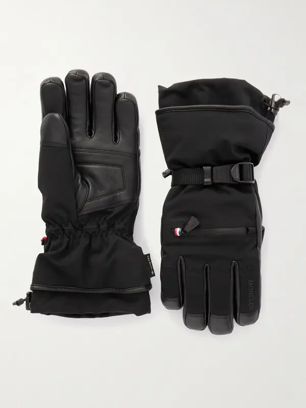 Moncler Leather-trimmed Shell Ski Gloves - Black