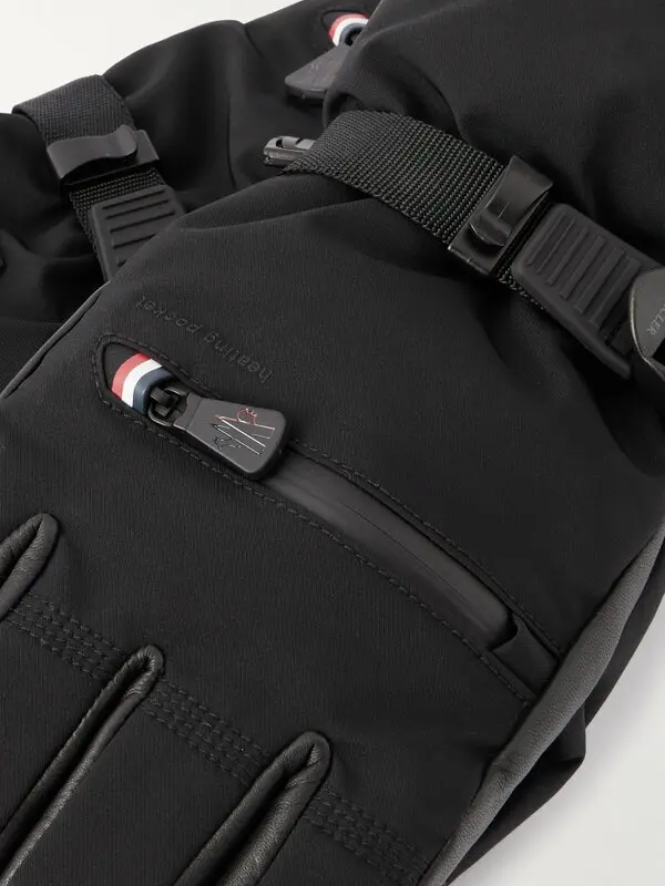 Moncler Leather-trimmed Shell Ski Gloves - Black
