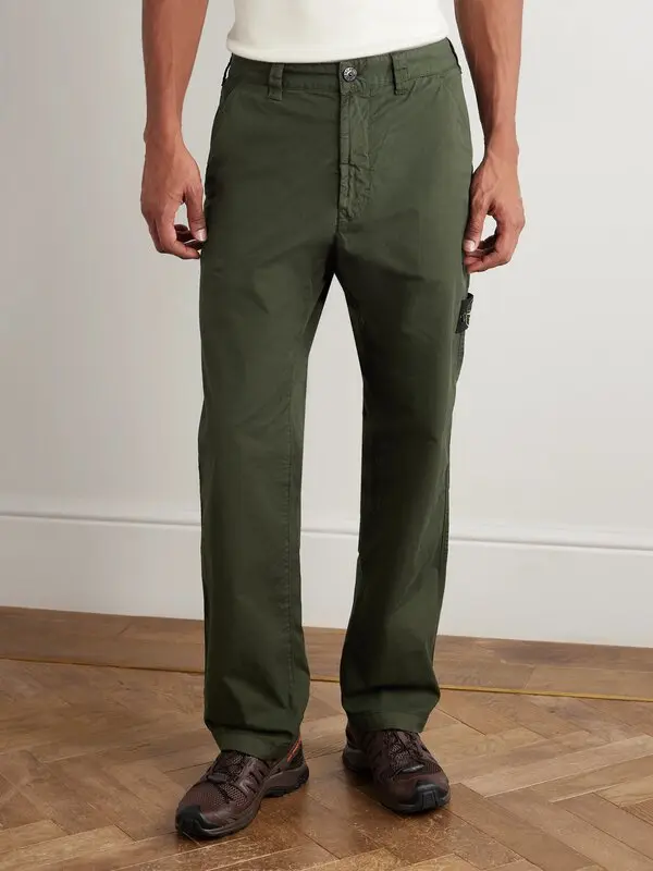 Stone Island Logo-appliquéd Straight-leg Stretch-cotton Twill Trousers - Green
