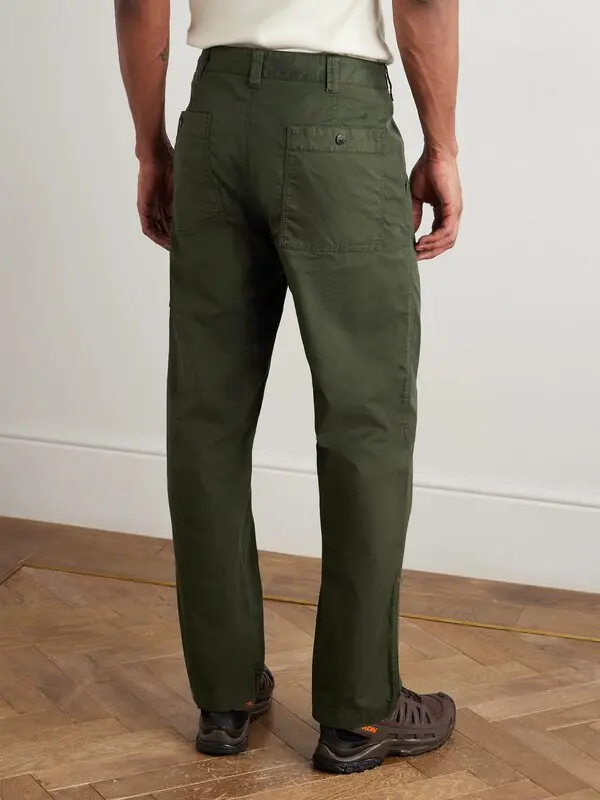 Stone Island Logo-appliquéd Straight-leg Stretch-cotton Twill Trousers - Green