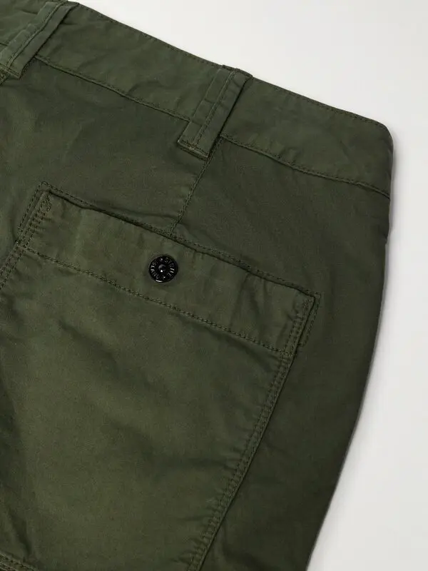 Stone Island Logo-appliquéd Straight-leg Stretch-cotton Twill Trousers - Green