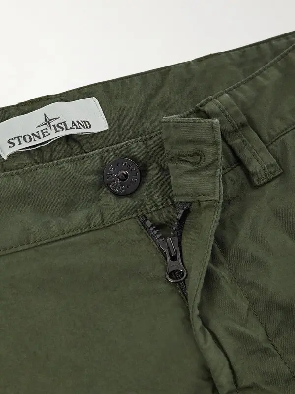 Stone Island Logo-appliquéd Straight-leg Stretch-cotton Twill Trousers - Green