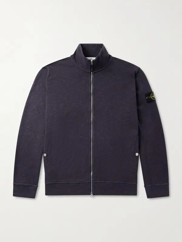 Stone Island Logo-appliquéd Cotton Zip-up Sweatshirt - Blue