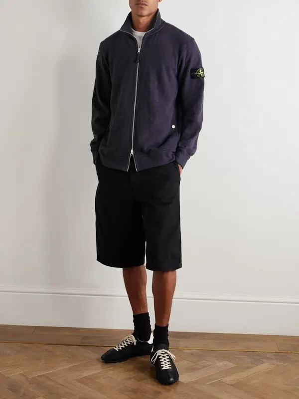 Stone Island Logo-appliquéd Cotton Zip-up Sweatshirt - Blue