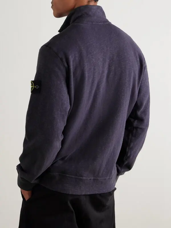 Stone Island Logo-appliquéd Cotton Zip-up Sweatshirt - Blue
