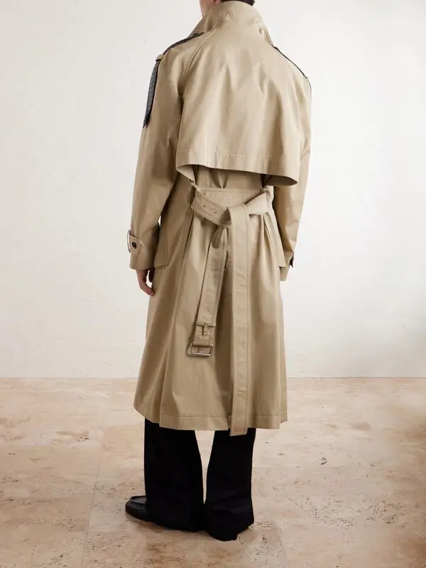 Bottega Veneta Intrecciato Leather-trimmed Cotton-gabardine Trench Coat - Neutrals