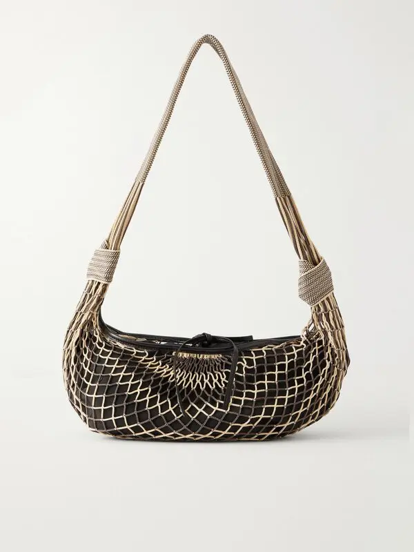 LEMAIRE Filt Croissant Leather-trimmed Fishnet Messenger Bag