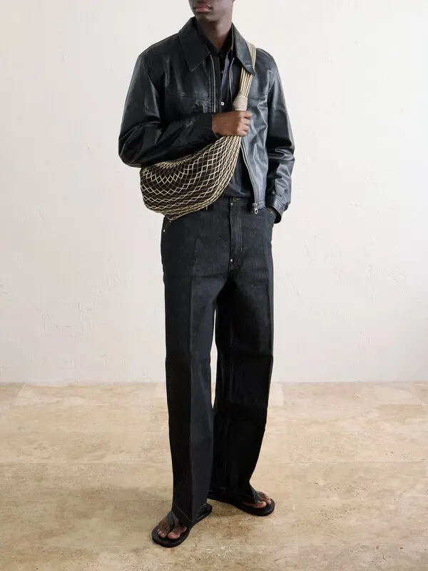 LEMAIRE Filt Croissant Leather-trimmed Fishnet Messenger Bag