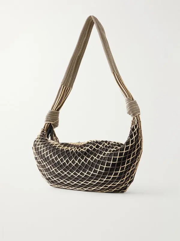 LEMAIRE Filt Croissant Leather-trimmed Fishnet Messenger Bag