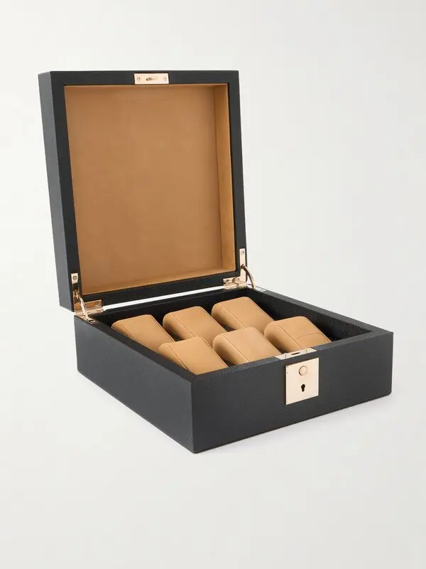 Smythson Mara Croc-effect Leather Six-piece Watch Box
