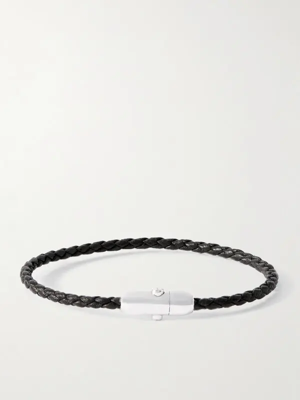Bottega Veneta Sterling Silver Intrecciato Leather Bracelet - Brown