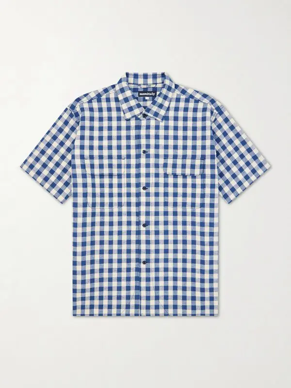 MONITALY Milano Gingham Cotton And Linen-blend Shirt - Blue