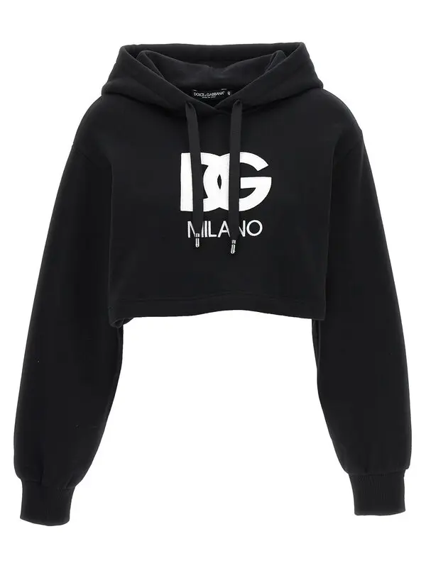 Dolce & Gabbana Logo Embroidery Cropped Hoodie - Black