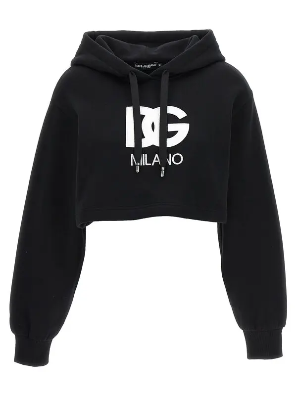 Dolce & Gabbana Logo Embroidery Cropped Hoodie - Black