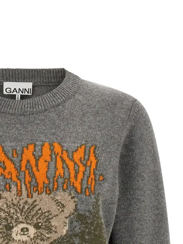 GANNI Sweater With Front Intarsia - Gray