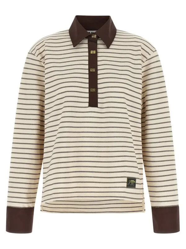 GANNI Striped Cotton Polo Shirt - Brown