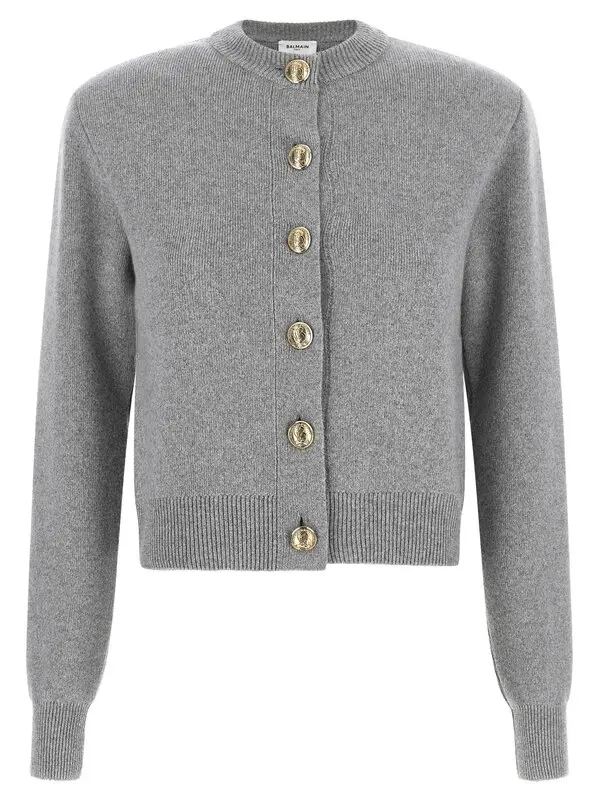 Balmain Sculpture Button Crew Neck Cardigan