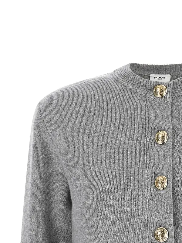 Balmain Sculpture Button Crew Neck Cardigan