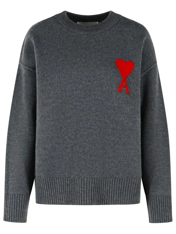 AMI Paris De Cœur' Grey Wool Sweater - Gray