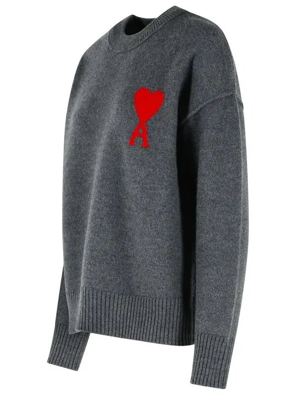 AMI Paris De Cœur' Grey Wool Sweater