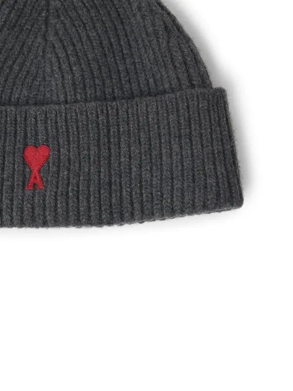 AMI Paris De Cœur' Grey Cotton Beanie - Gray