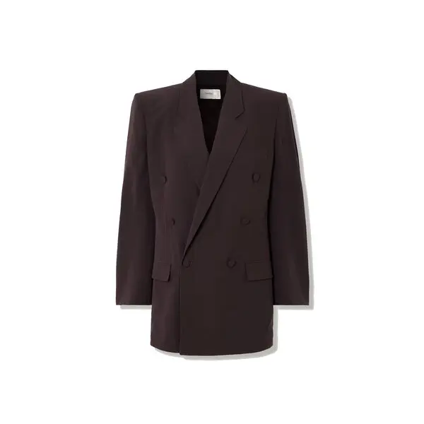Saint Laurent Double-breasted Silk-crepe Blazer - Brown